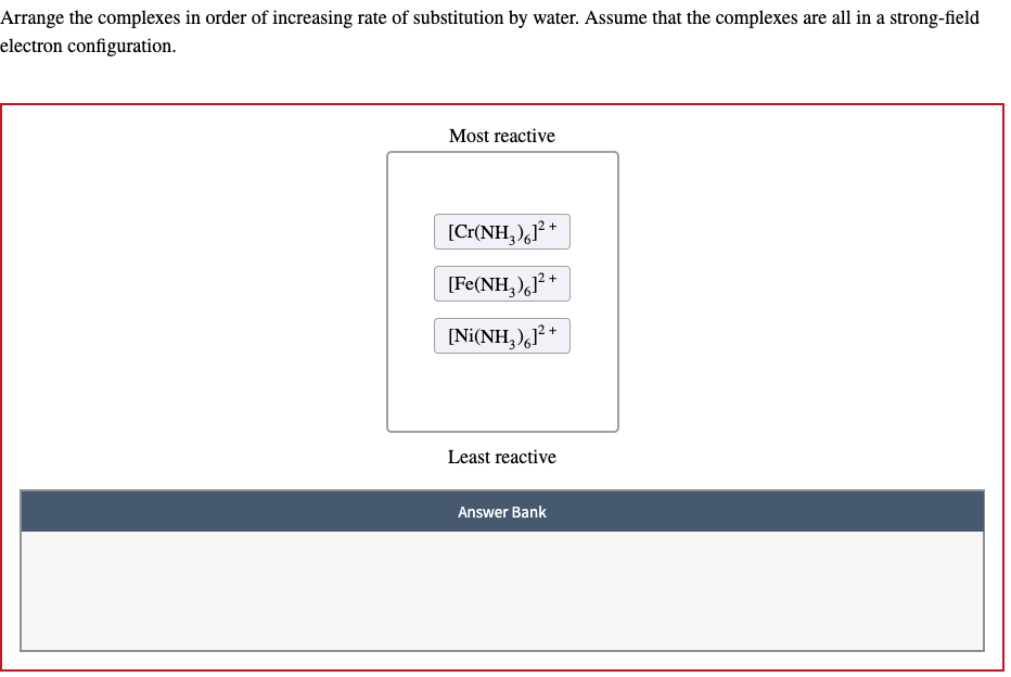 Solved Arrange the complexes in order of increasing rate of | Chegg.com