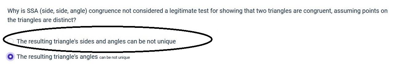 Solved Why is SSA (side, side, angle) congruence not | Chegg.com