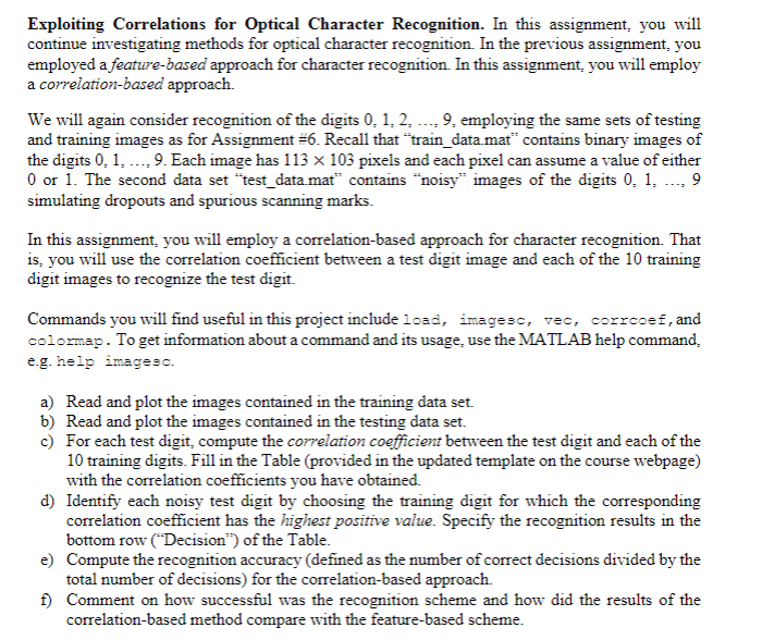Solved Exploiting Correlations for Optical Character | Chegg.com