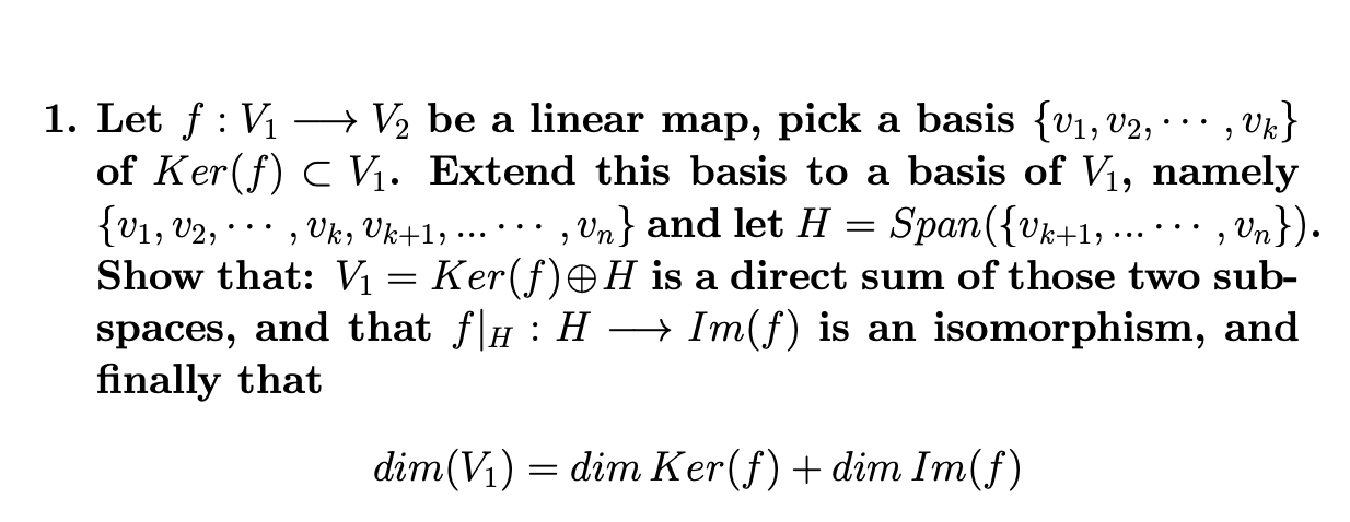 Solved 1. Let f:V1 V2 be a linear map, pick a basis | Chegg.com