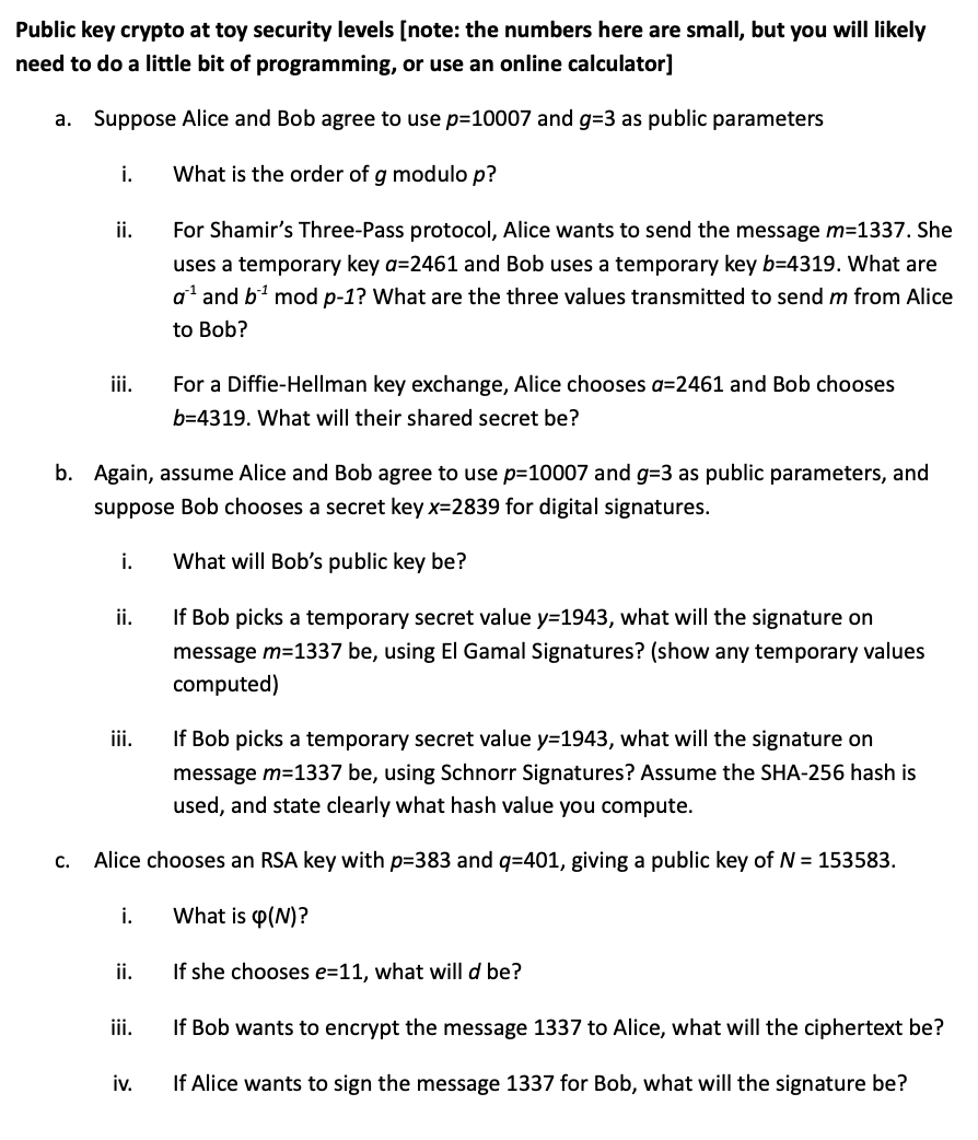 Solved a. Suppose Alice and Bob agree to use p=10007 and g=3 | Chegg.com