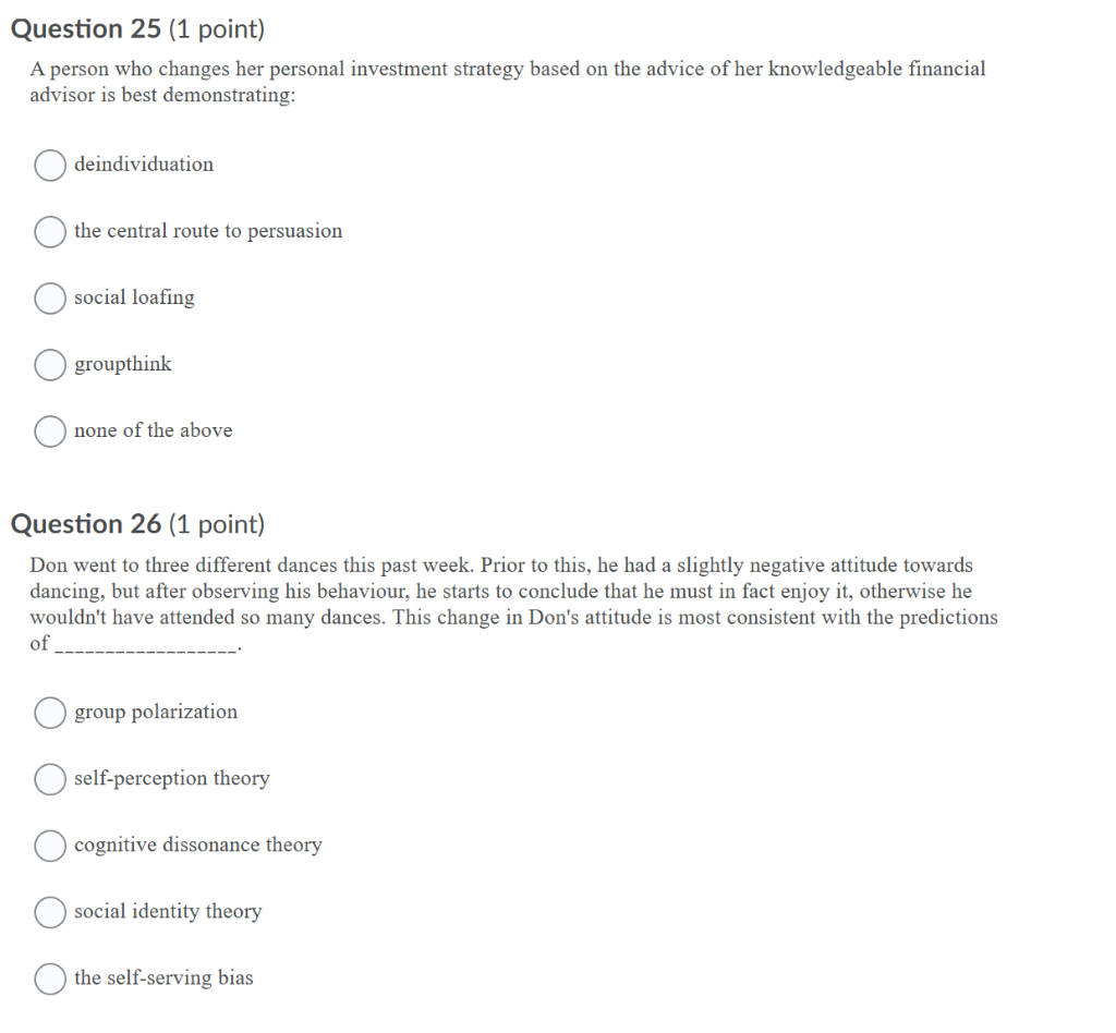 Solved Question 25 (1 point) A person who changes her | Chegg.com