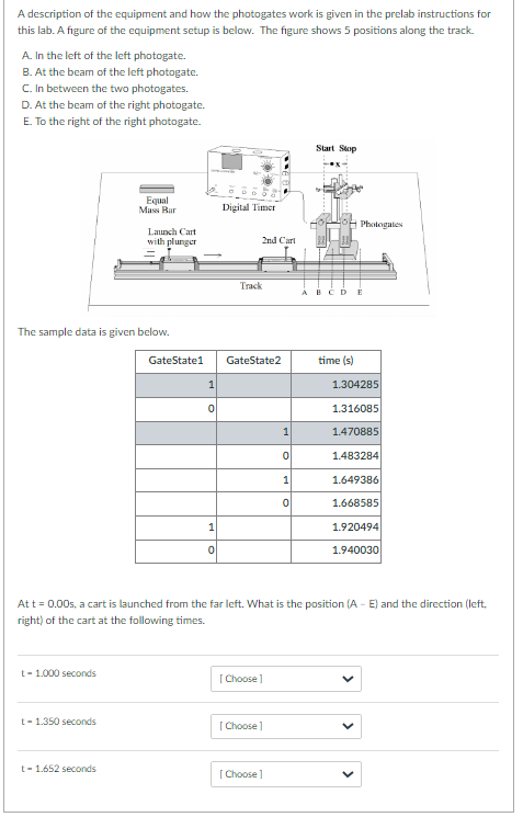 Solved A description of the equipment and how the photogates | Chegg.com