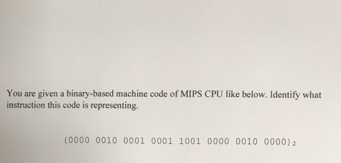 Solved You are given a binary-based machine code of MIPS CPU | Chegg.com