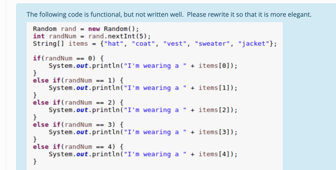 Solved The following code is functional, but not written | Chegg.com