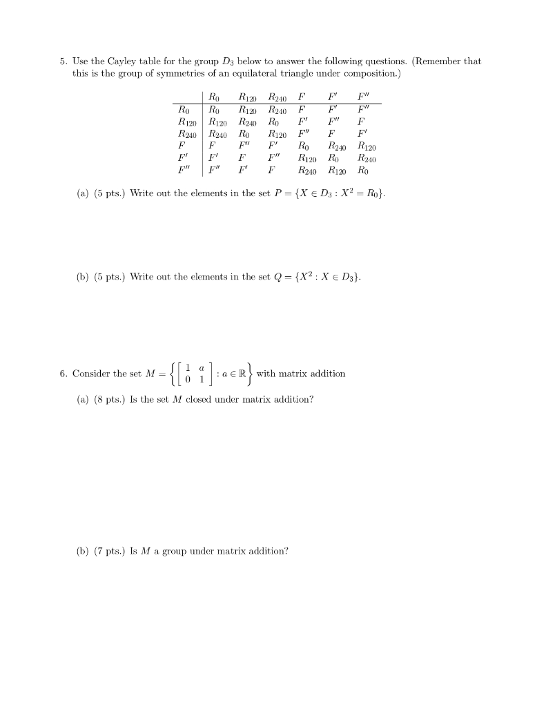 Solved 5. Use the Cayley table for the group D3 below to | Chegg.com
