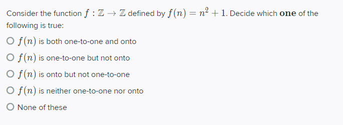 Solved Consider the function f : Z+Z defined by f(n) = n² | Chegg.com