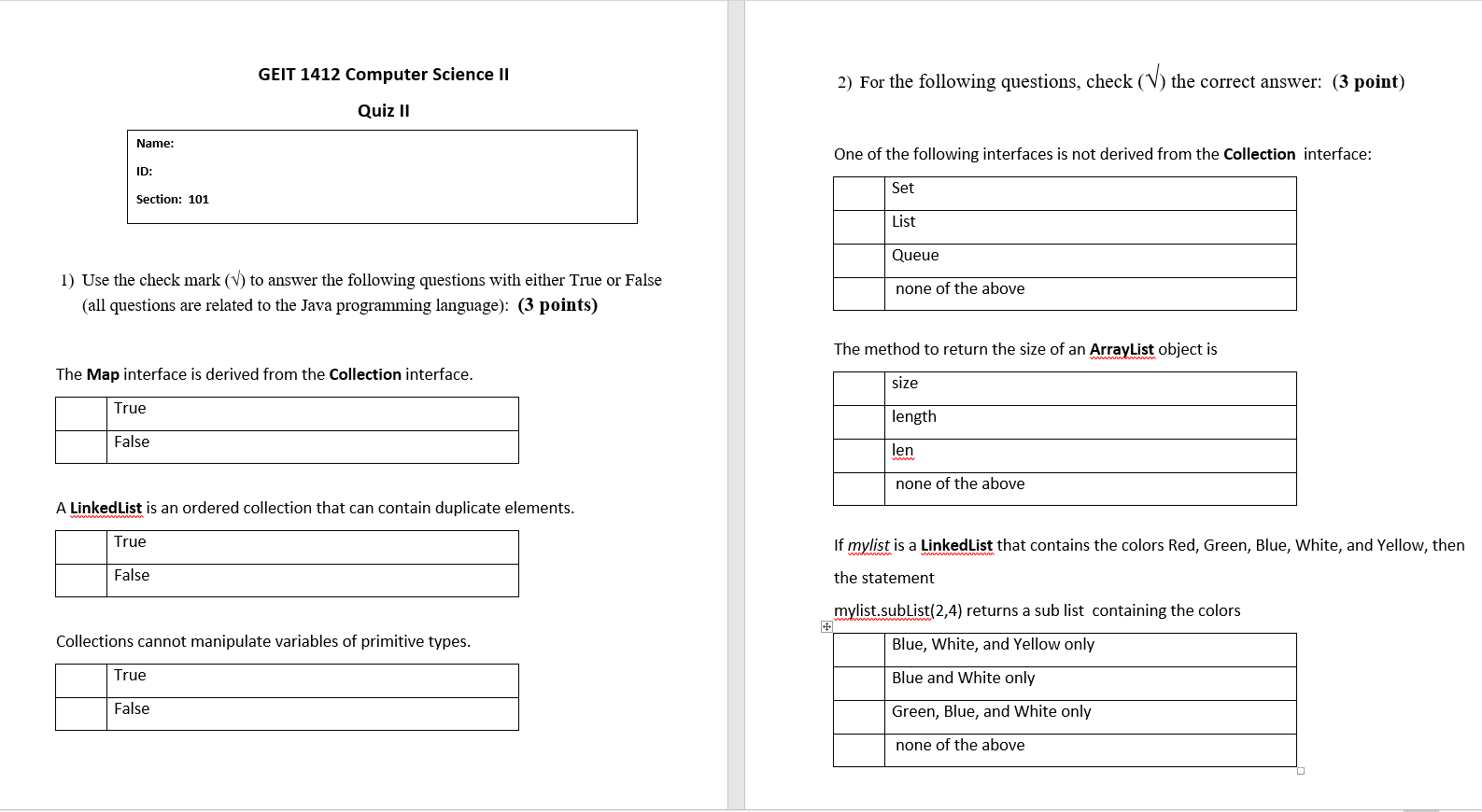 Solved GEIT 1412 Computer Science II 2) For the following | Chegg.com