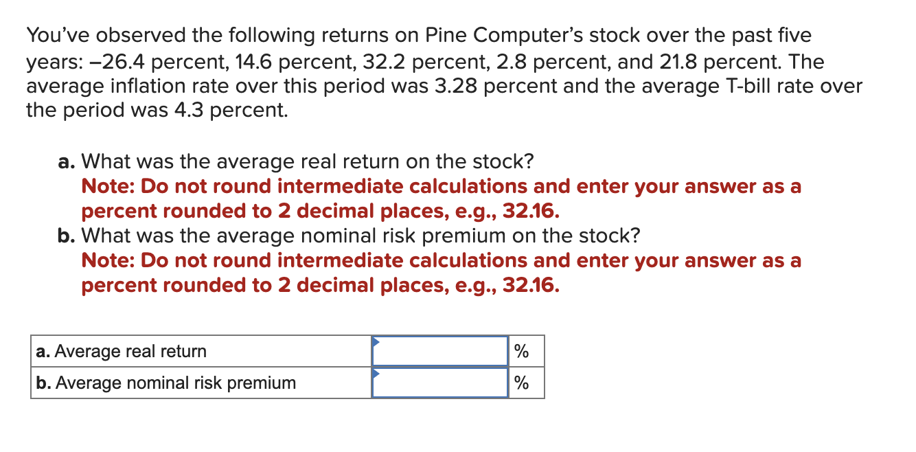 Solved You've observed the following returns on Pine | Chegg.com