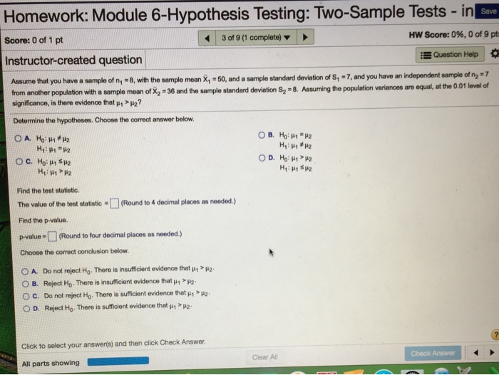 Solved Homework Module 6 Hypothesis Testing Two Sample