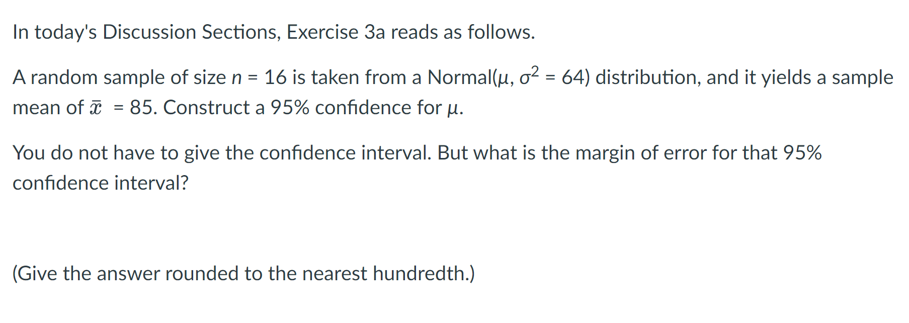 Solved In today's Discussion Sections, Exercise 3a reads as | Chegg.com