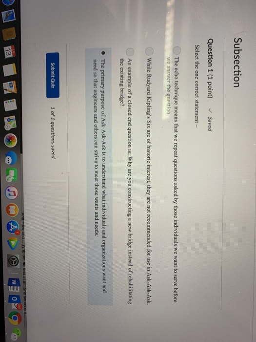 Subsection Question 1 (1 point) Saved Select the one | Chegg.com