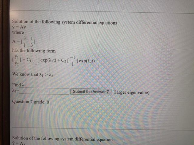 Solved Solution Of The Following System Differential