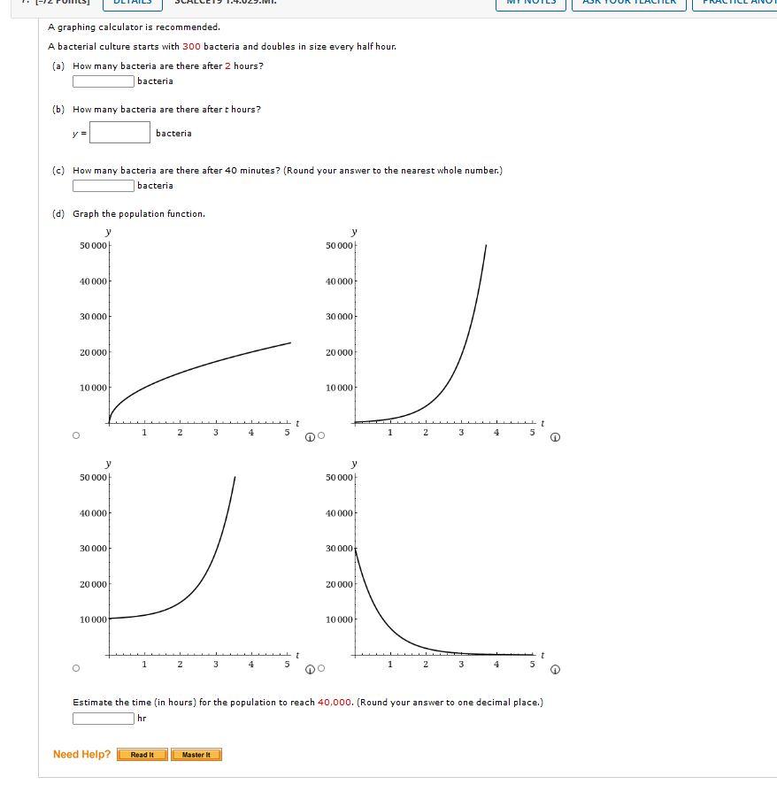 Solved A graphing calculator is recommended. A bacterial | Chegg.com