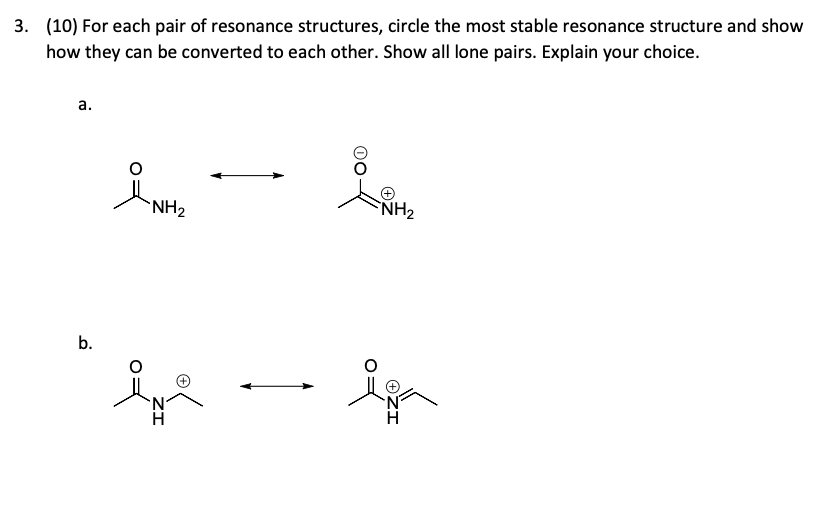 Solved 3. (10) For each pair of resonance structures, circle | Chegg.com