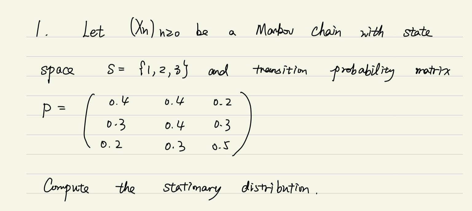 Solved Let (Xn)n=0,1,... be a Markov chain with state space | Chegg.com