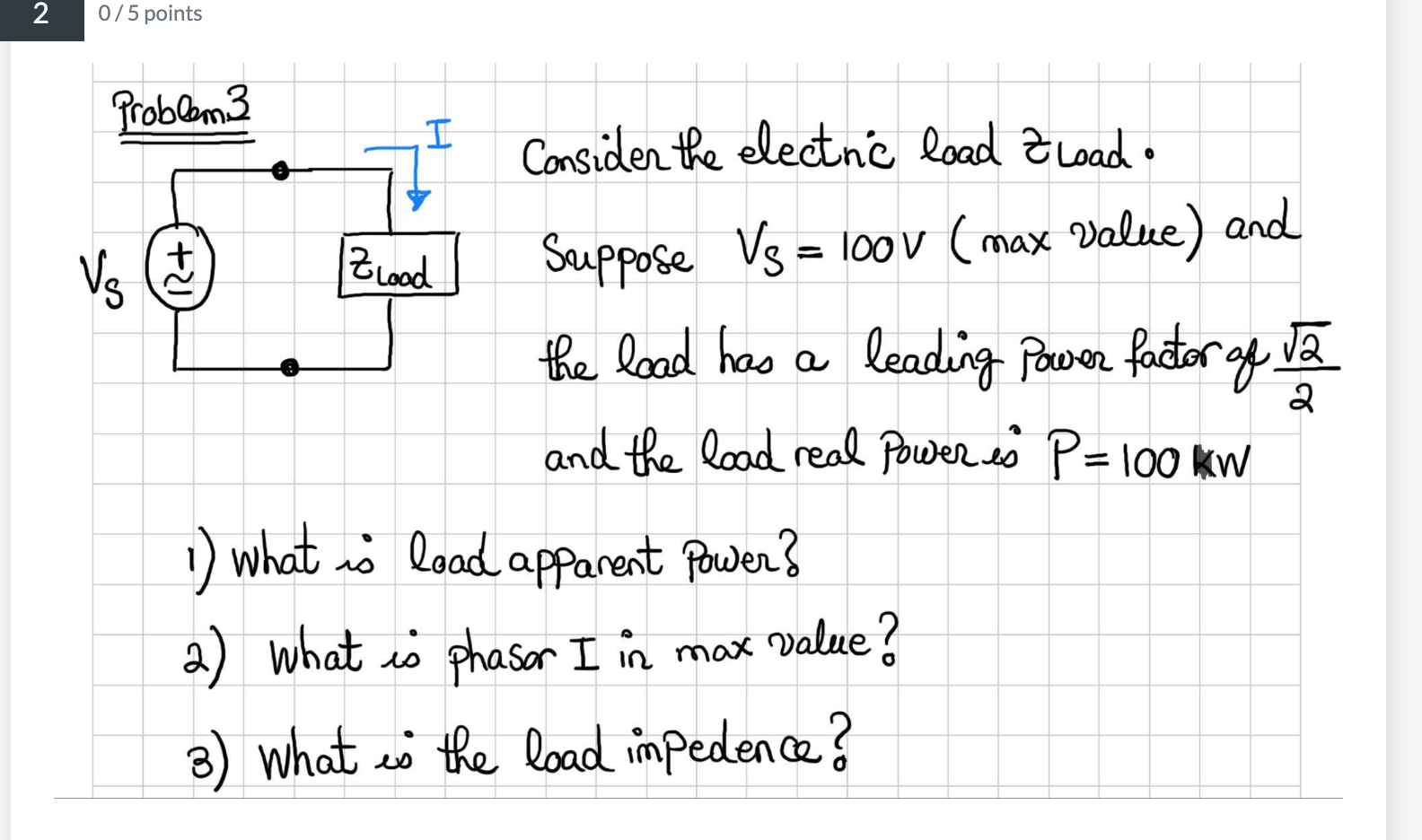Solved Consider the electric load Zload. Suppose VS=100 V | Chegg.com