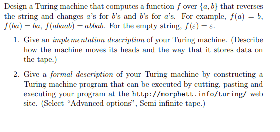 Design a Turing machine that computes a function f | Chegg.com