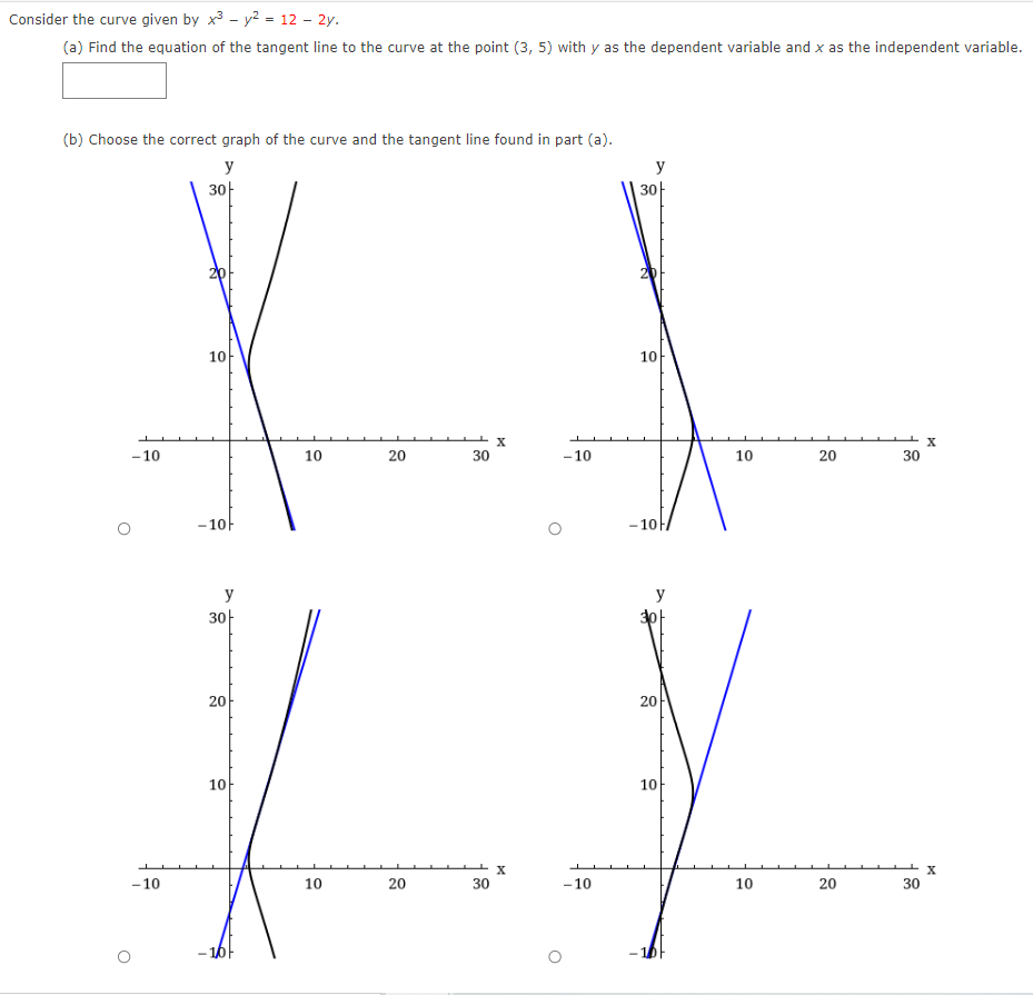 Solved Consider the curve given by x3−y2=12−2y. (a) Find the | Chegg.com