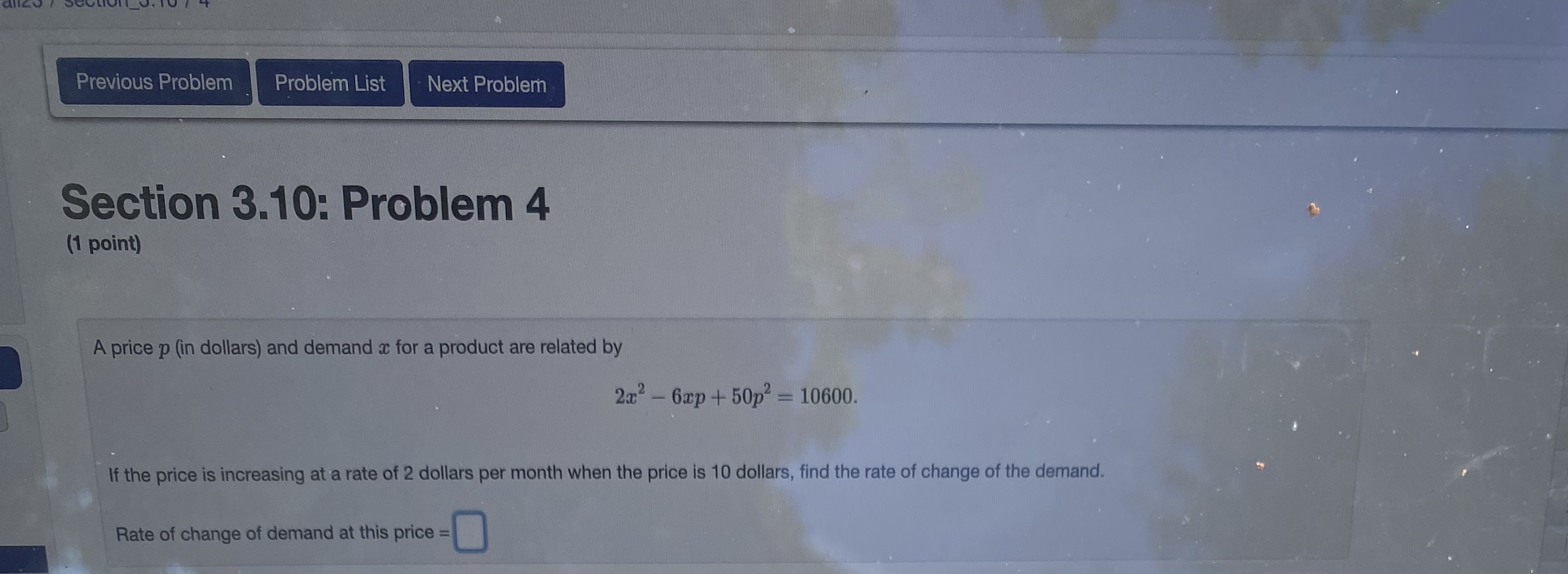 Solved Section 3.10: Problem 4 (1 point) A price p (in | Chegg.com