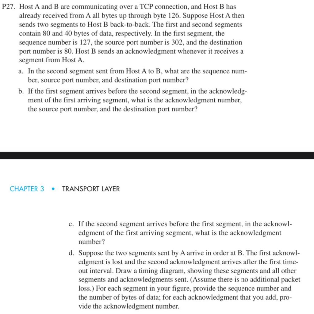 Solved P27. Host A and B are communicating over a TCP | Chegg.com