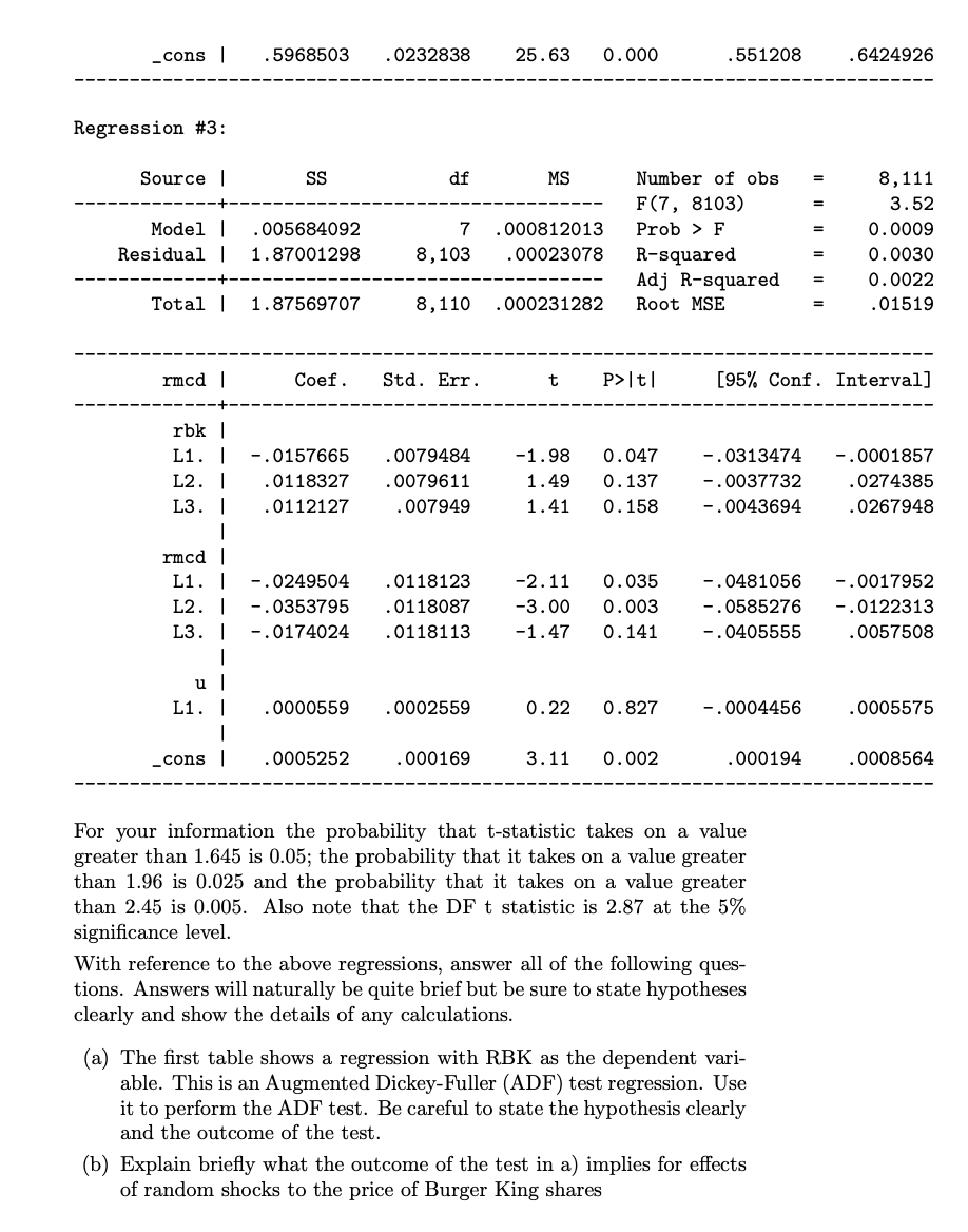 Solved 1. Below is the stata output showing the results from | Chegg.com