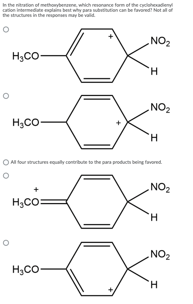 Solved In the nitration of methoxybenzene, which resonance | Chegg.com