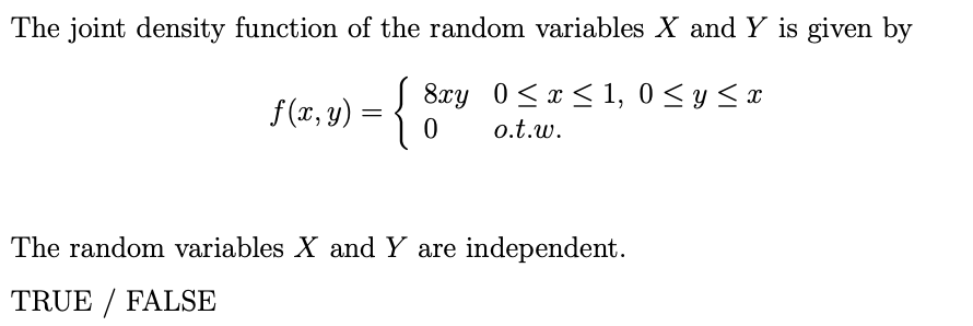 Solved The joint density function of the random variables X | Chegg.com