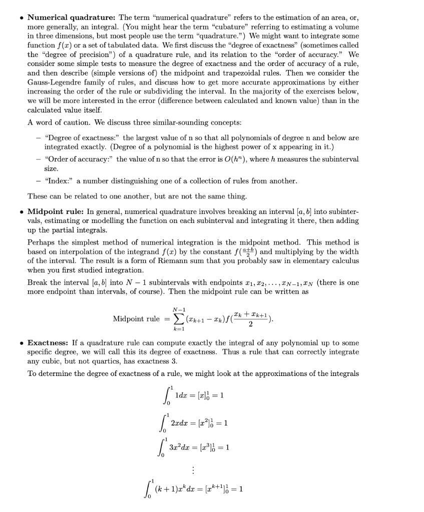 Solved • Numerical quadrature: The term "numerical | Chegg.com