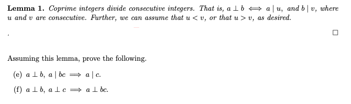 Solved Lemma 1. Coprime integers divide consecutive | Chegg.com