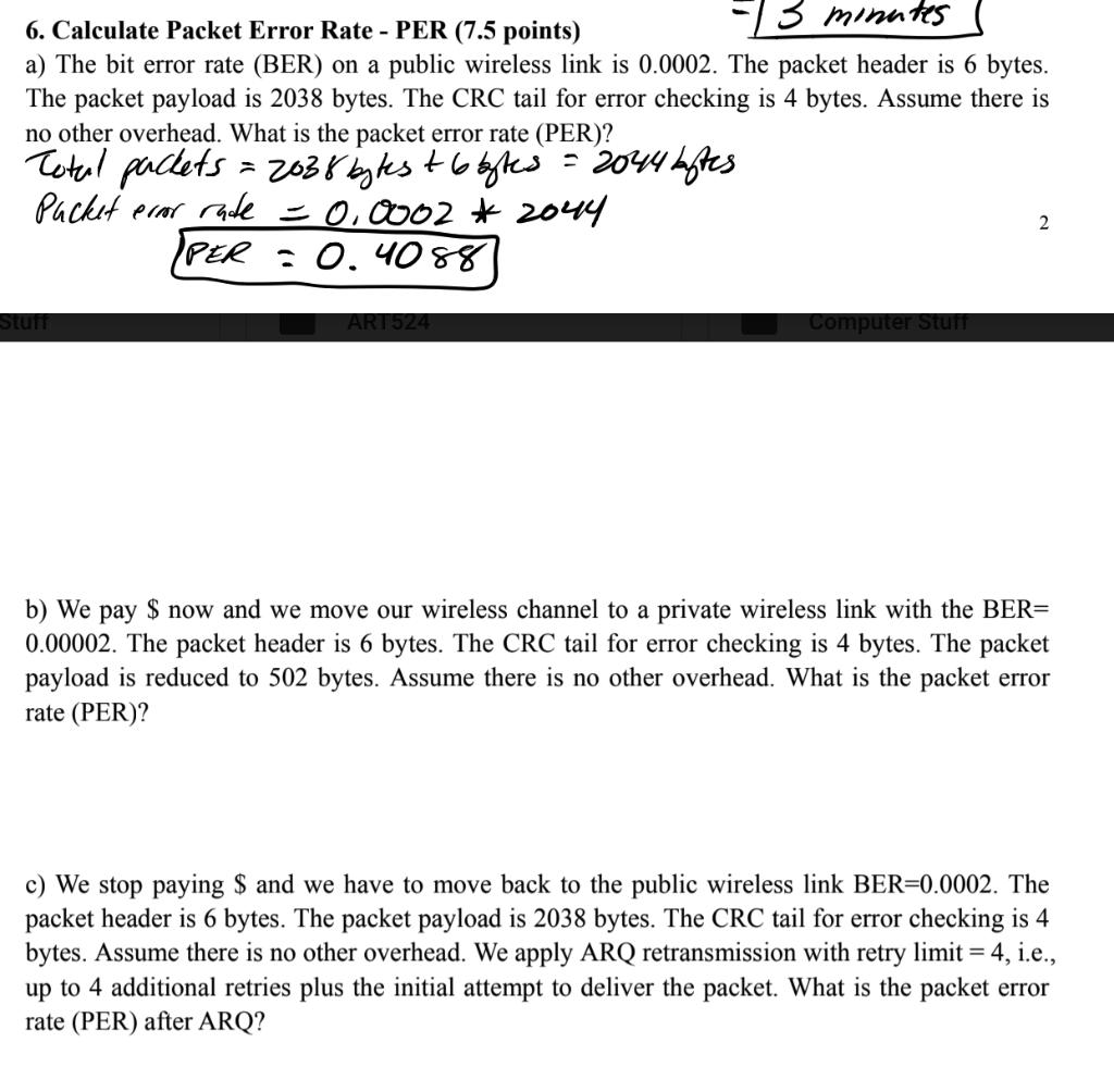Solved 6. Calculate Packet Error Rate - PER (7.5 points) 13 | Chegg.com
