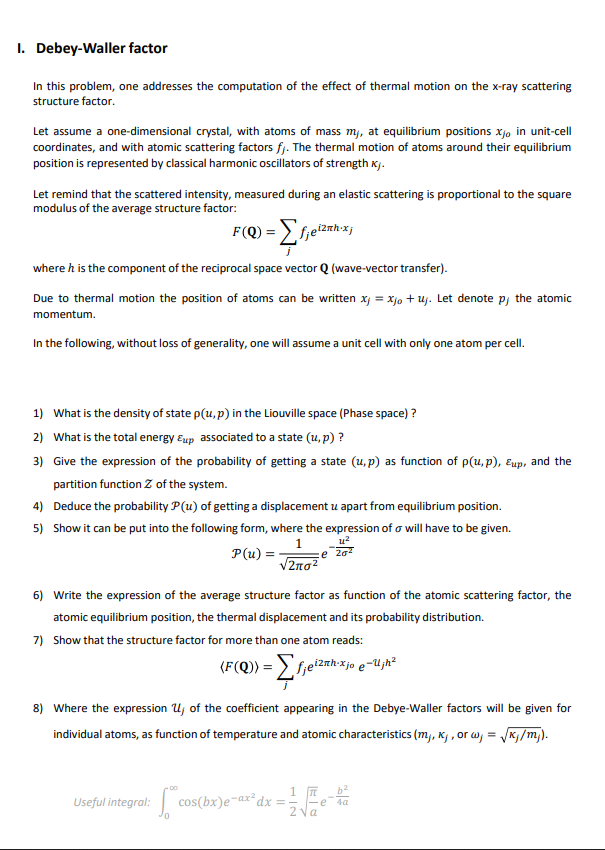 Solved 1. Debey-Waller factor In this problem, one addresses | Chegg.com