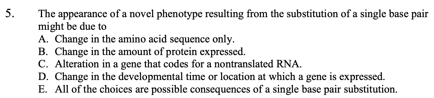Solved 5. The appearance of a novel phenotype resulting from | Chegg.com