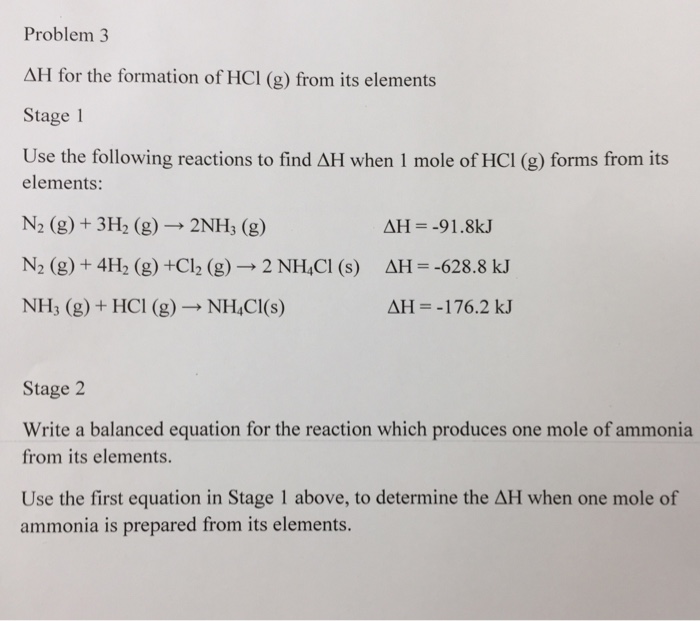 Solved Problem3 for the formation of HCl (g) from its | Chegg.com
