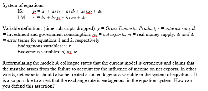 Solved System of equations: IS: LM: | Chegg.com