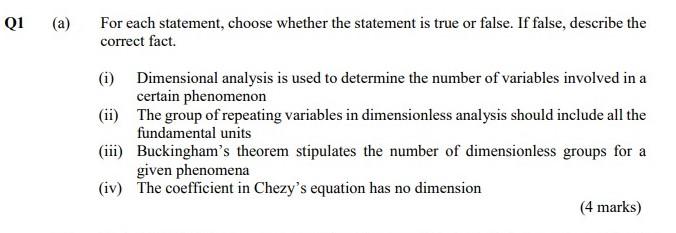 Solved Q1 (a) For each statement, choose whether the | Chegg.com