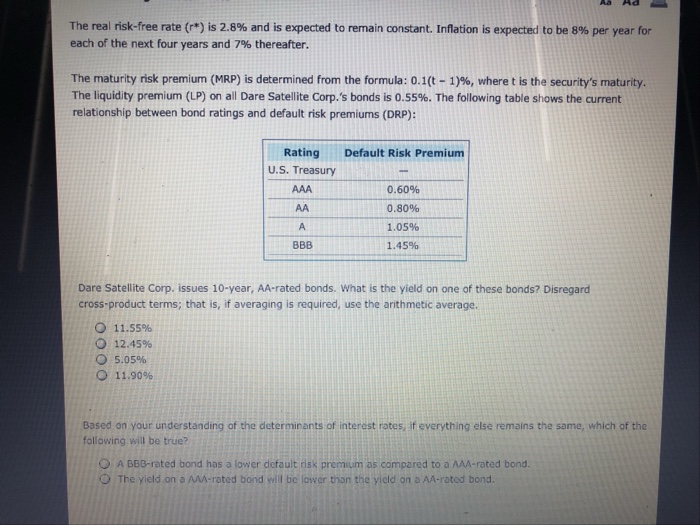 Solved The real risk-free rate (r*) is 2.8% and is expected | Chegg.com
