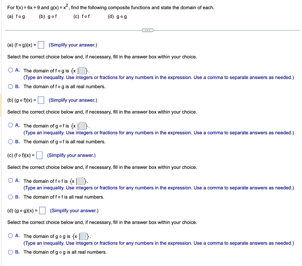 Solved For f(x)=6x+9 and g(x)=x2, find the following | Chegg.com