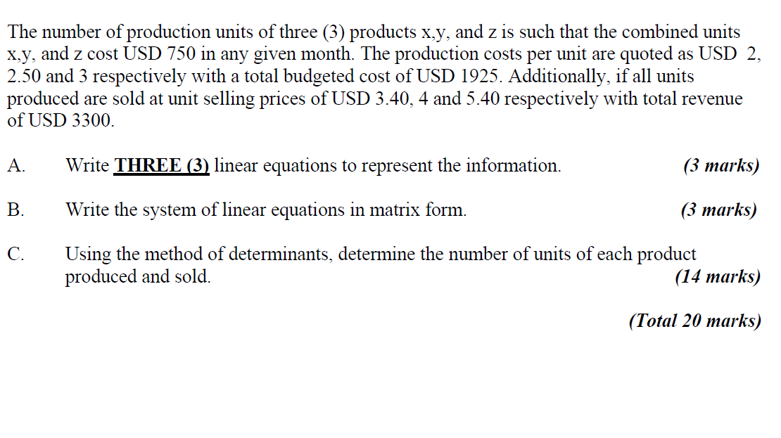 Solved The number of production units of three (3) products | Chegg.com