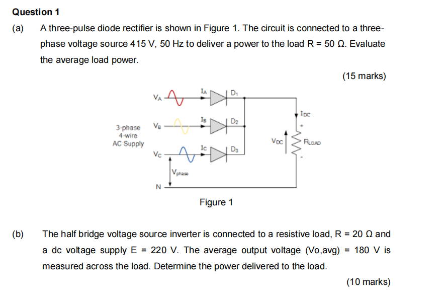 Solved Question 1 (a) A three-pulse diode rectifier is shown | Chegg.com