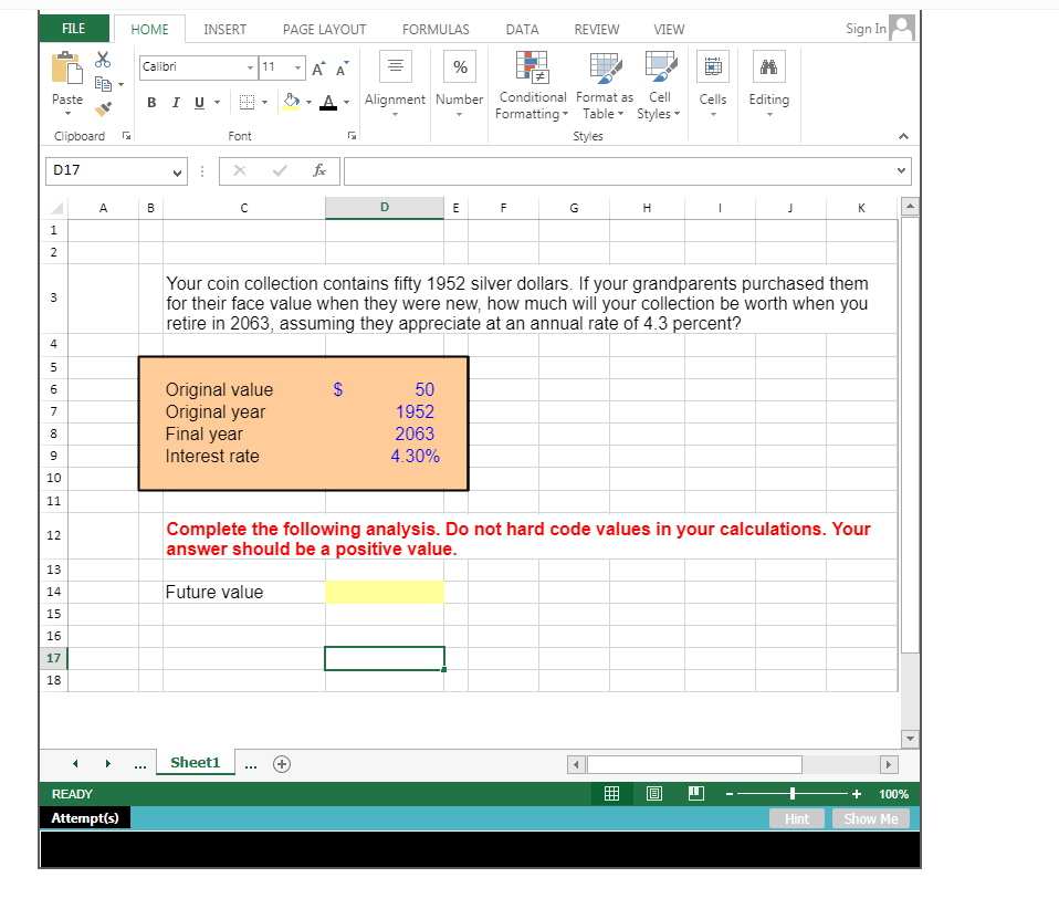 Solved FILE HOME INSERT PAGE LAYOUT FORMULAS DATA REVIEW | Chegg.com