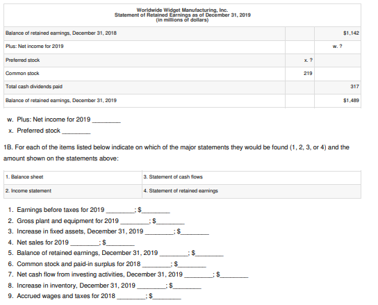 1B. For each of the items listed below indicate on | Chegg.com