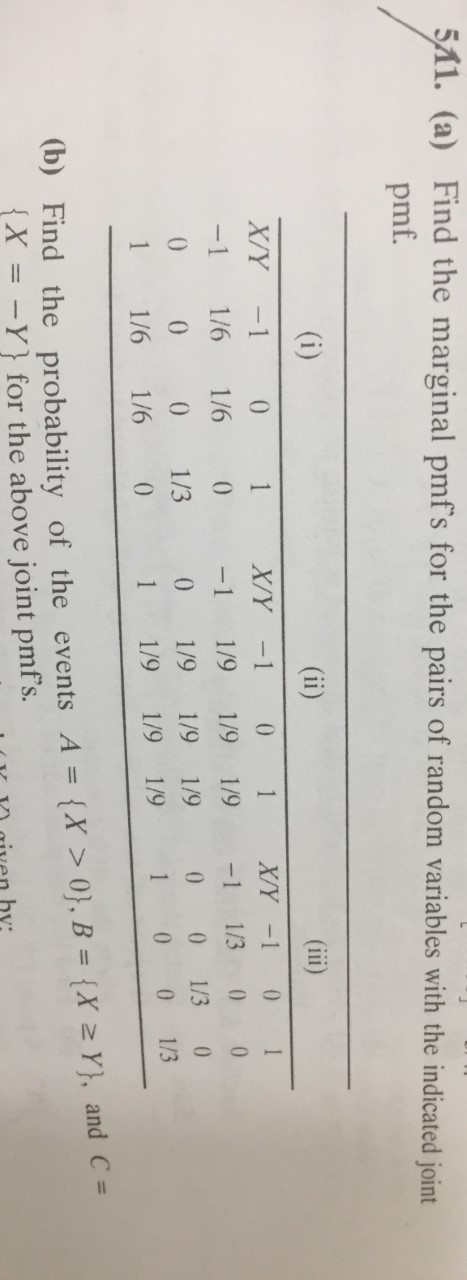Solved 541. (a) Find the marginal pmf's for the pairs of | Chegg.com