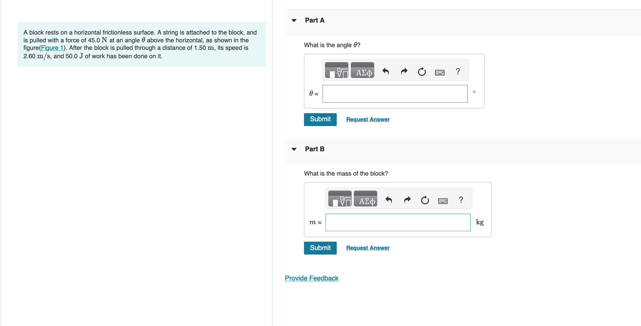 Part AA block rests on a horizontal frictionless | Chegg.com