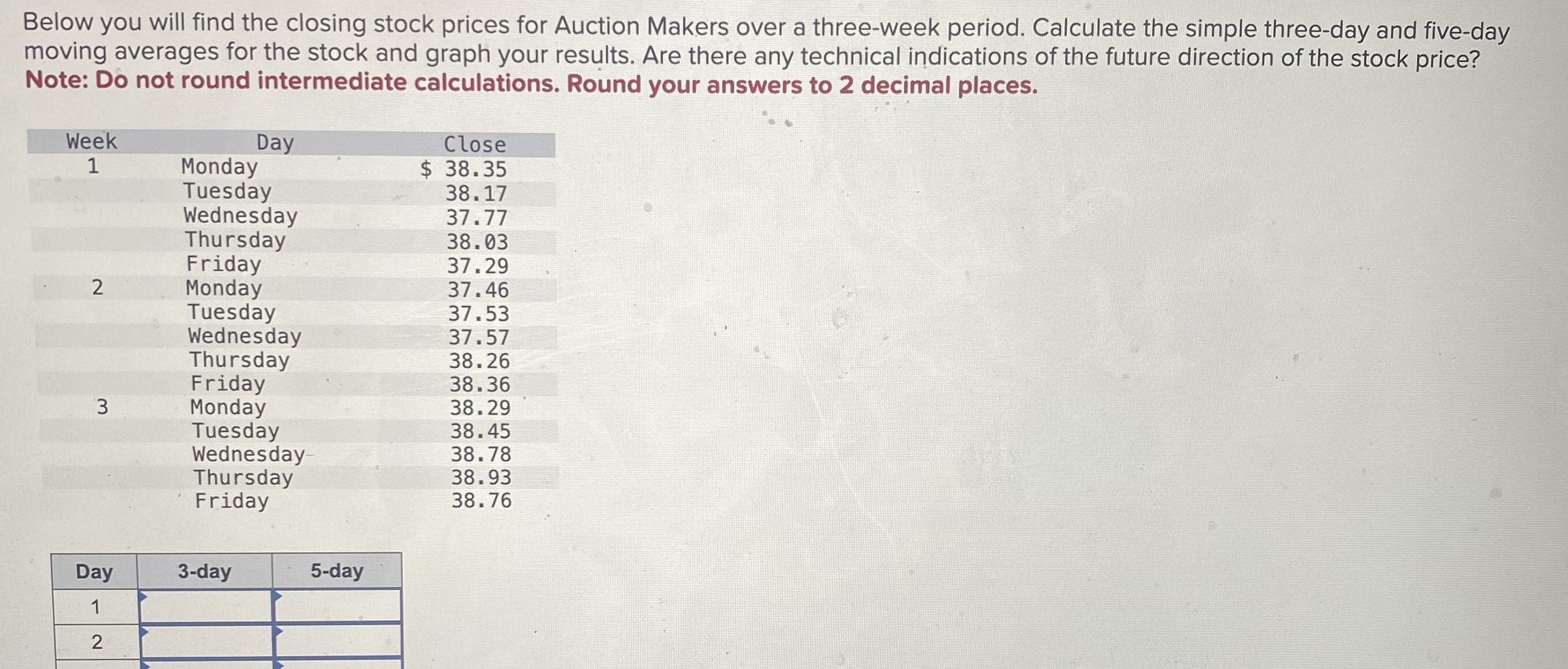 Solved Below you will find the closing stock prices for | Chegg.com