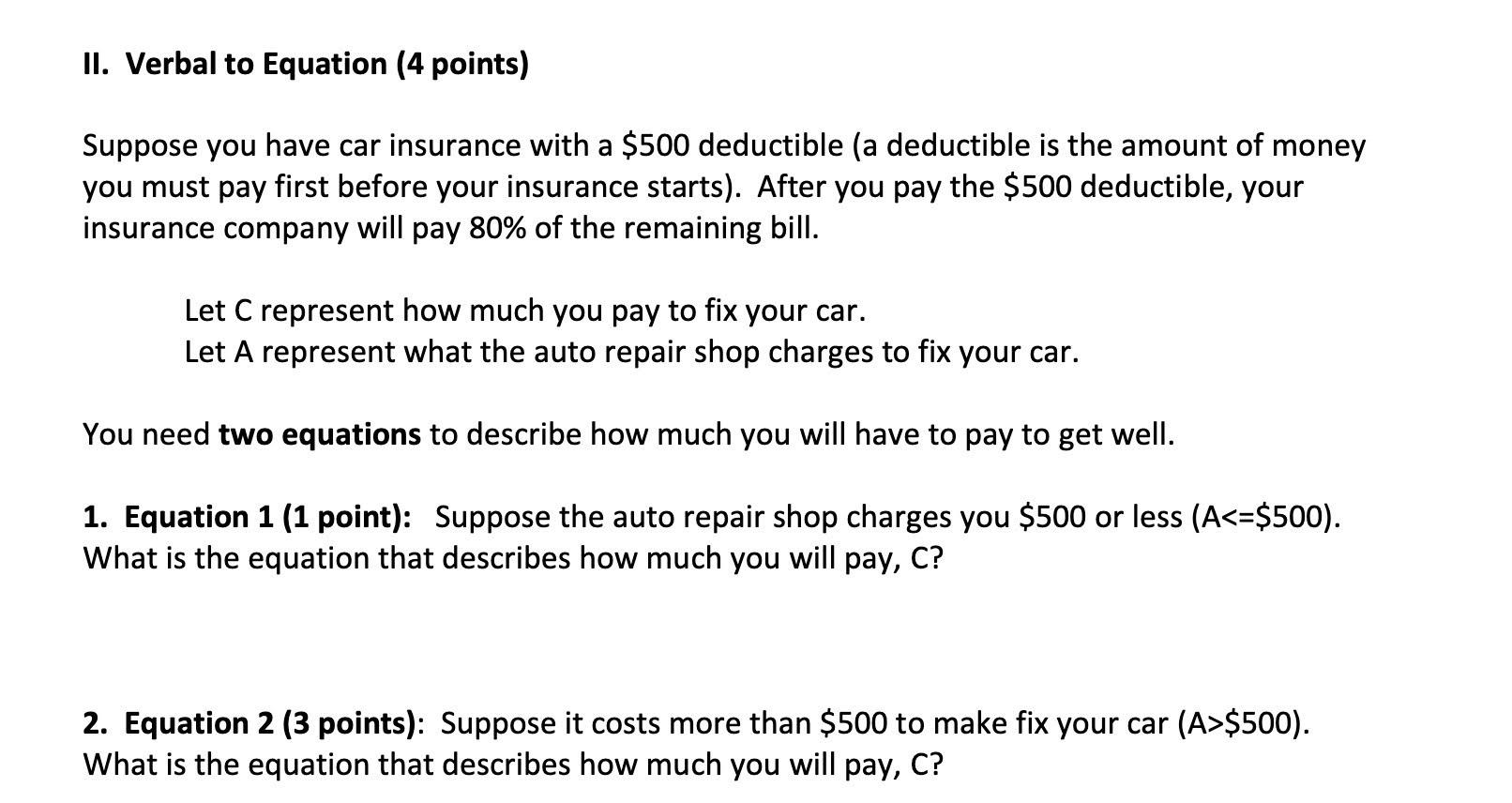 Solved II. Verbal to Equation (4 points) Suppose you have | Chegg.com