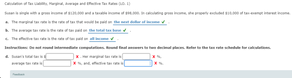 Solved Calculation of Tax Liability, Marginal, Average and | Chegg.com