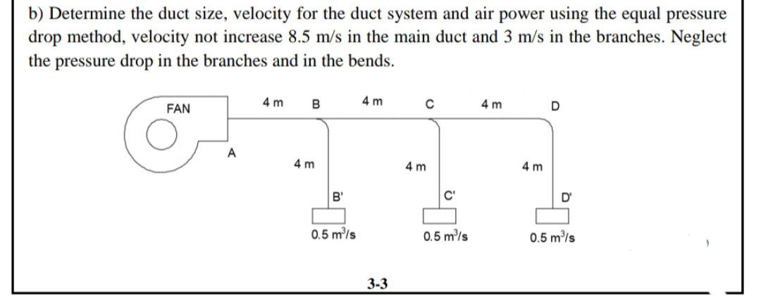 Solved b) Determine the duct size, velocity for the duct | Chegg.com