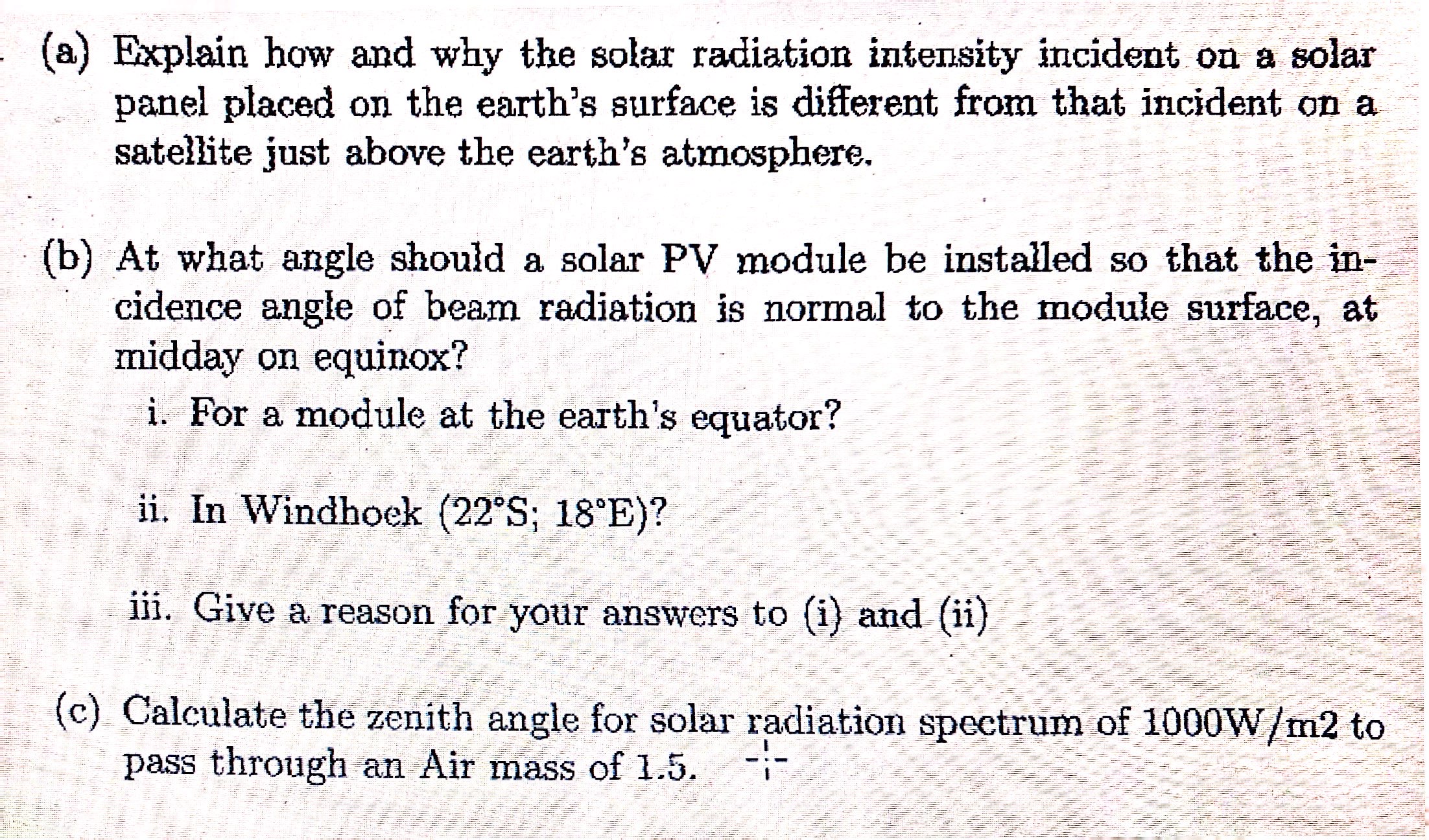 Solved (a) Explain how and why the solar radiation intensity | Chegg.com
