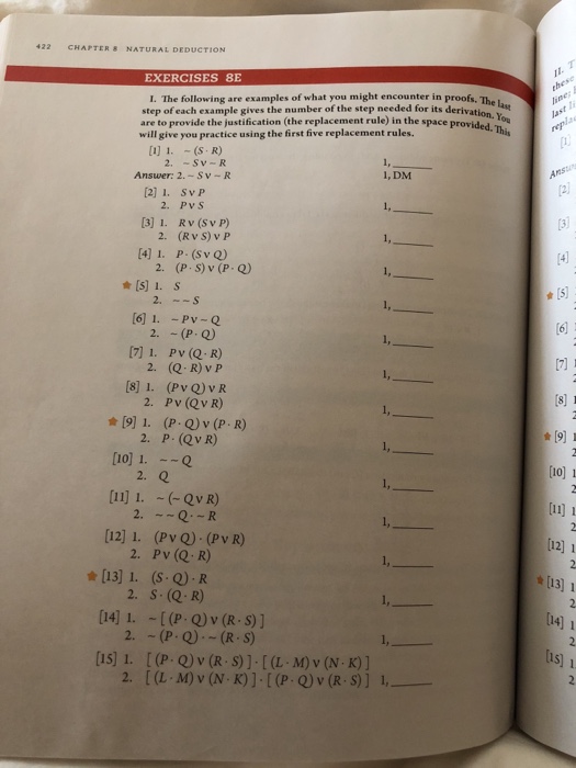 Solved 422 CHAPTER &NATURAL DEDUCTION EXERCISES 8E I. The | Chegg.com